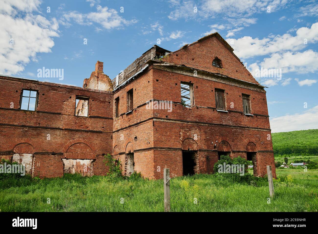 Landscape of ruined buildings at sunset, image of decrepitude or ...
