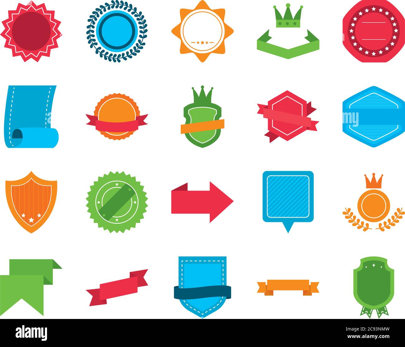 icon set of decorative seal stamps and shields over white background ...