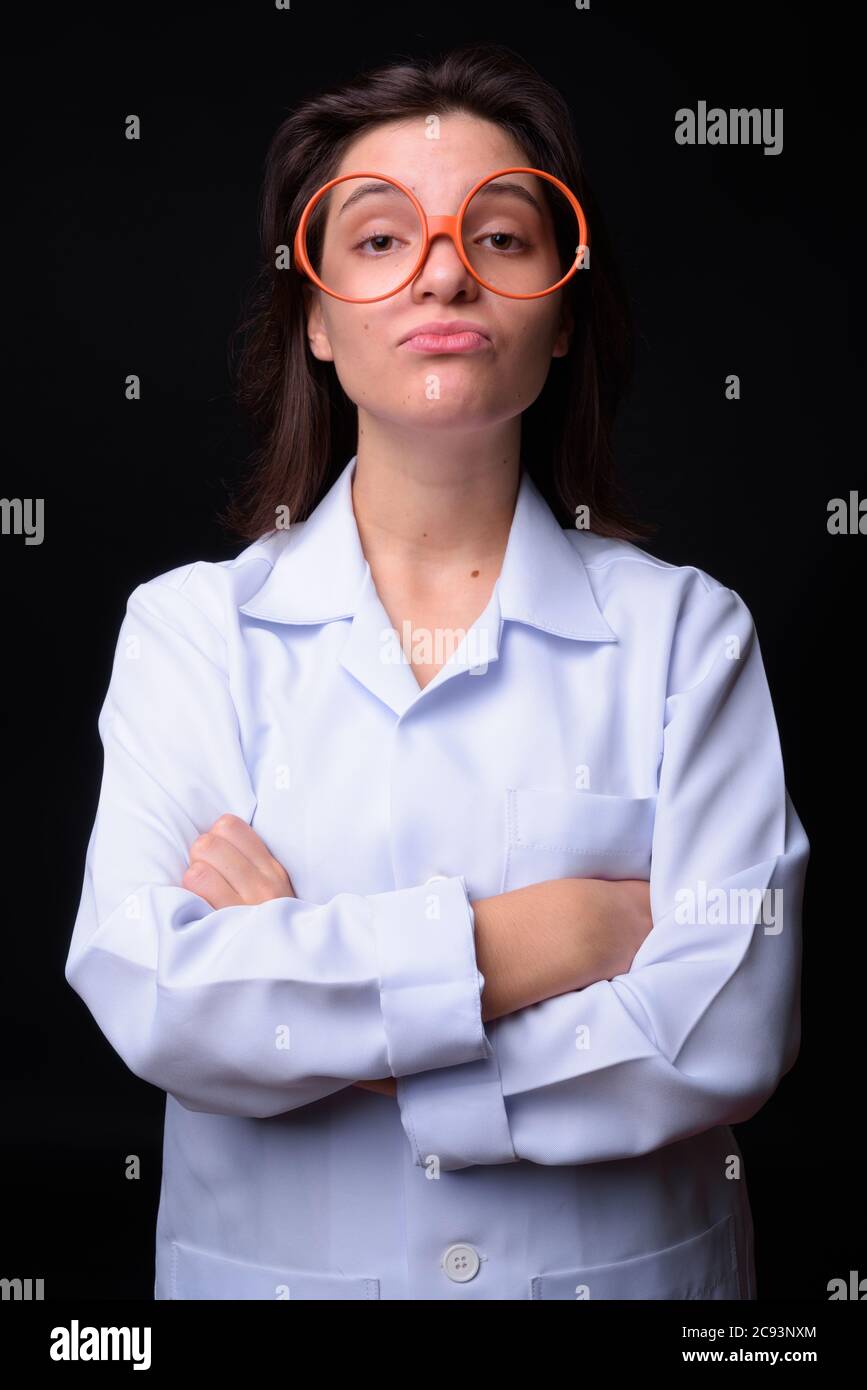 Portrait of young beautiful woman doctor with short hair Stock Photo ...