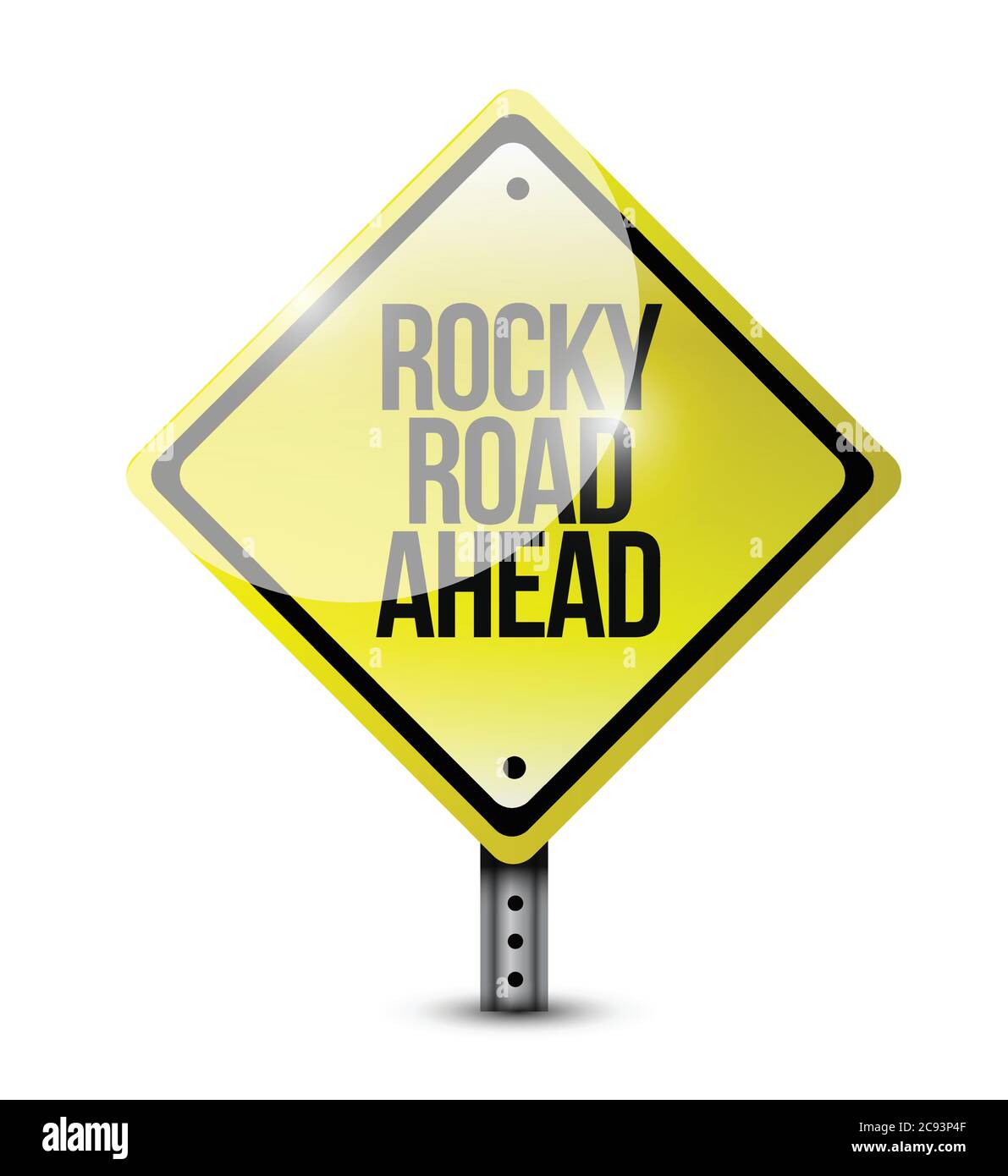 Rocky road ahead sign illustration design over a white background Stock ...
