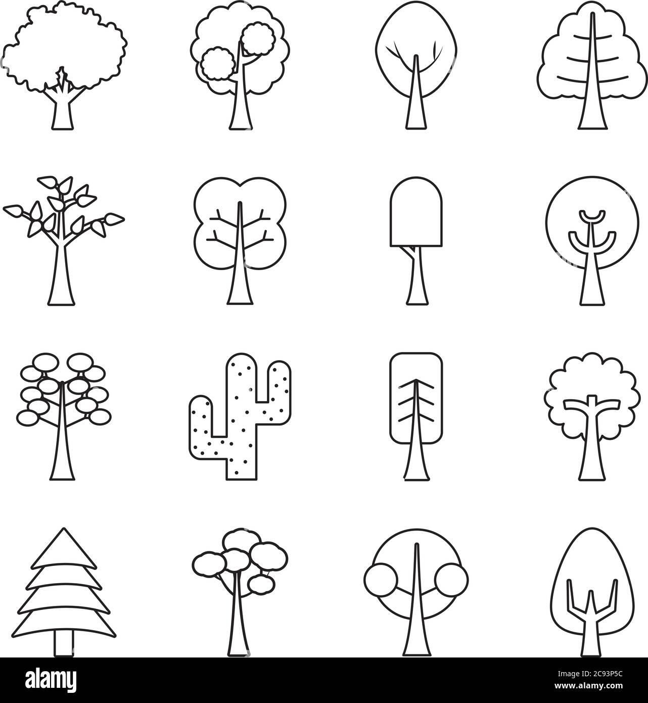 trees line style icon set design, Nature plant season environment ...