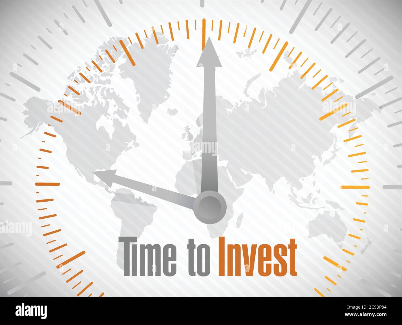 Time to invest illustration design with a world map background Stock ...