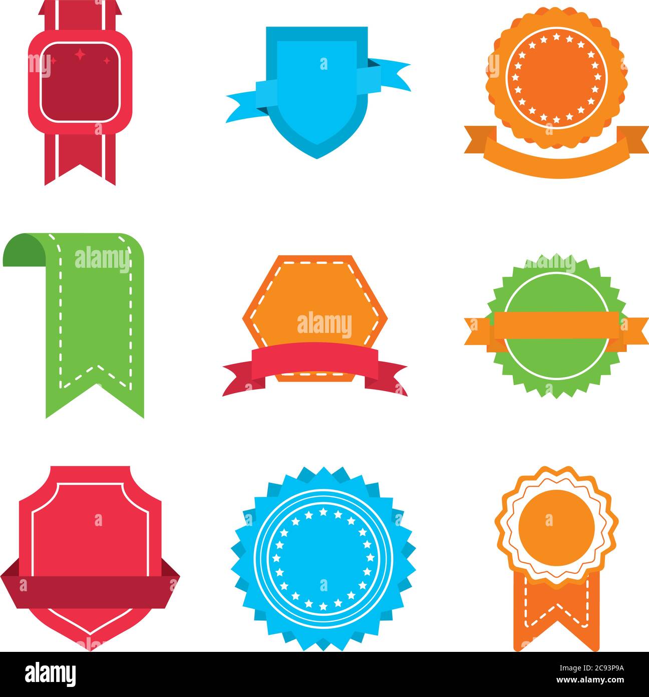 icon set of decorative seal stamps and stickers over white background ...