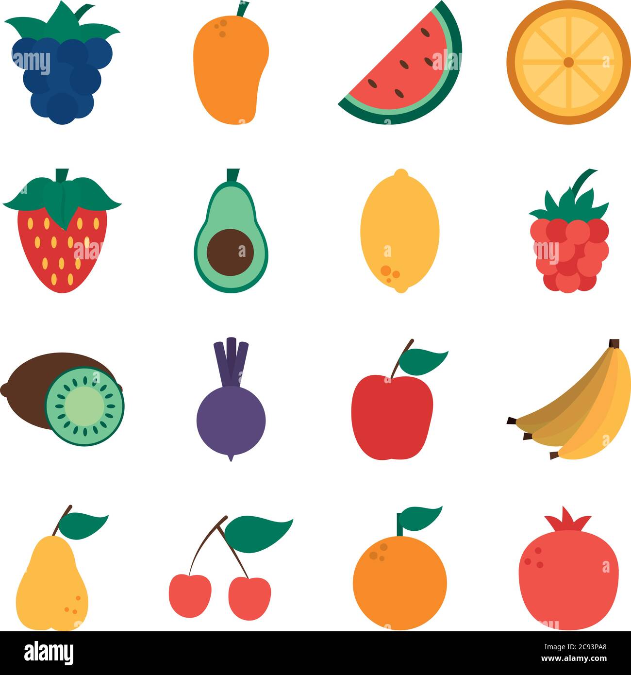 apple and healthy fruits icon set over white background, flat style ...