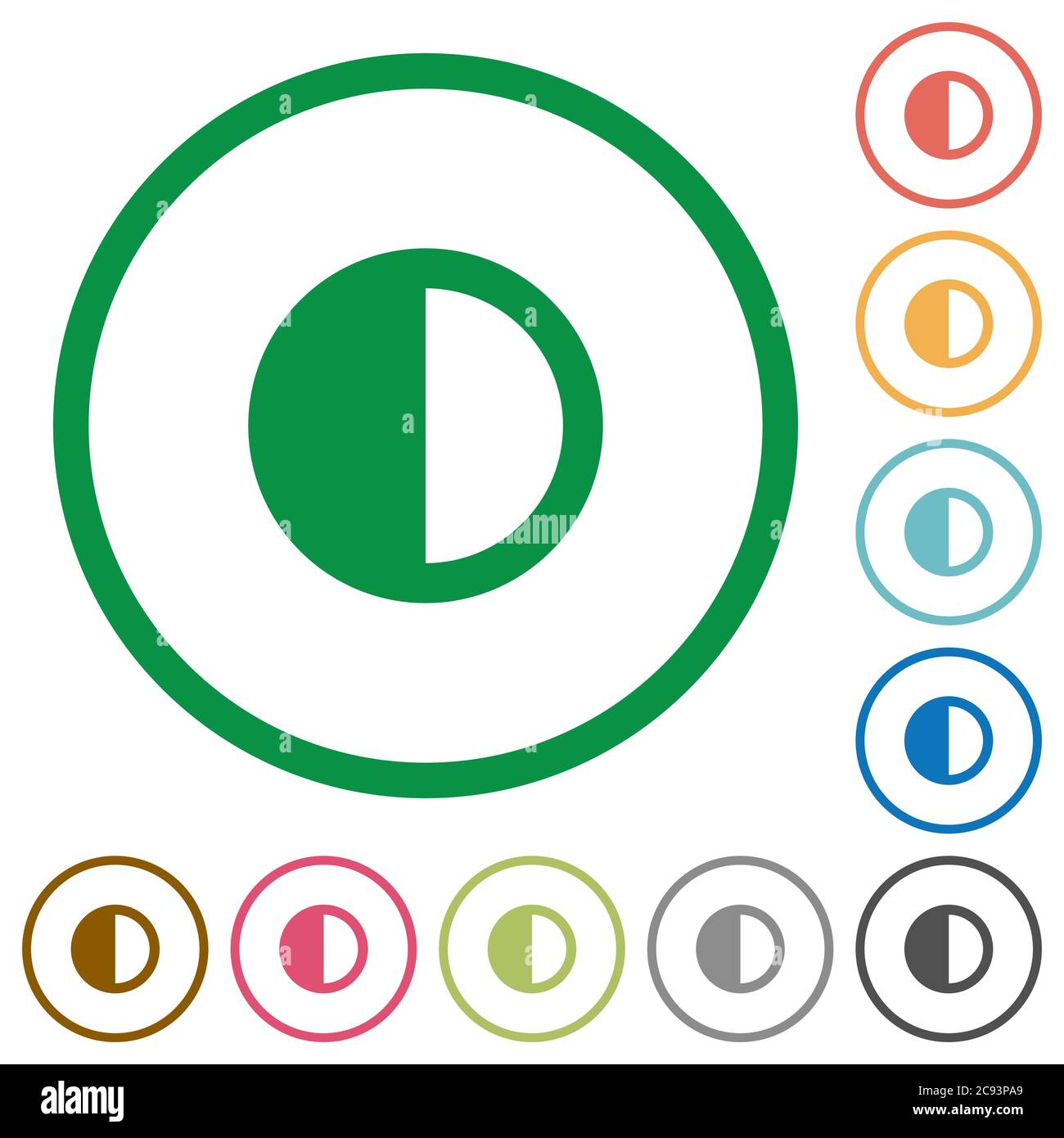 Contrast control flat color icons in round outlines on white background ...