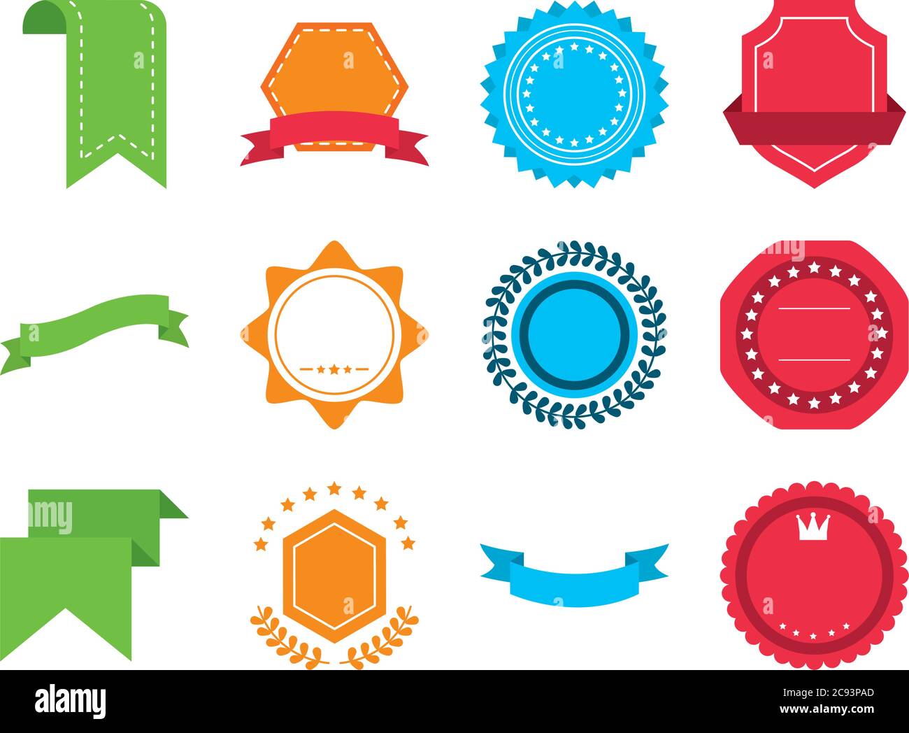 ribbons and stickers icon set over white background, flat style, vector ...