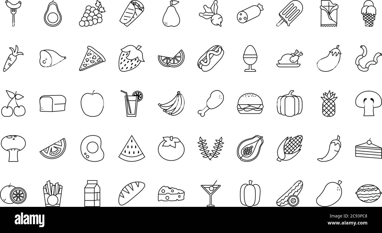 line style icon set design, food eat restaurant and menu theme Vector ...