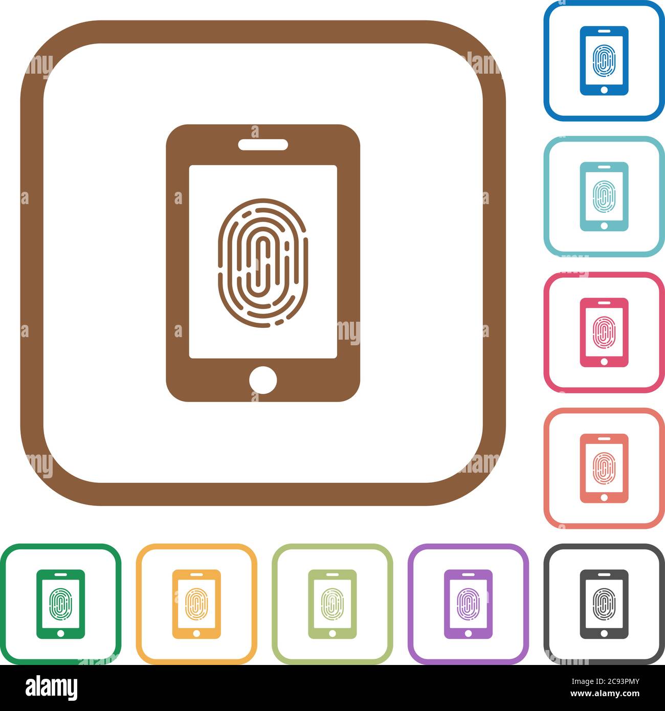 Smartphone fingerprint identification simple icons in color rounded ...