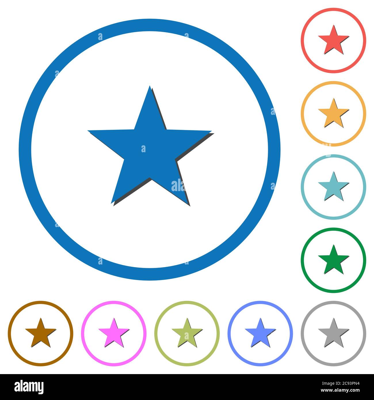 Favorite flat color vector icons with shadows in round outlines on ...