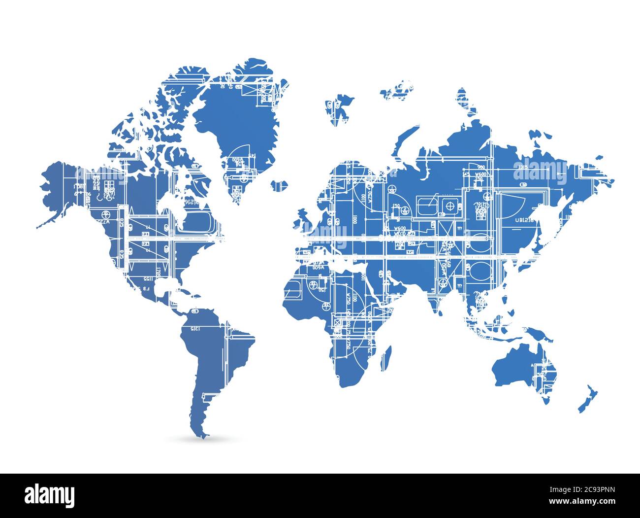 Blueprint world map illustration design over a white background Stock ...