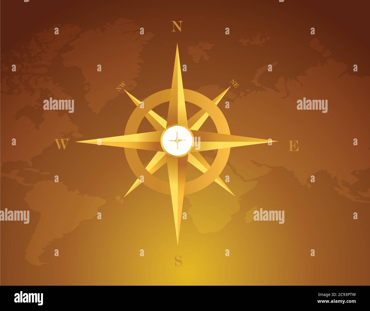 Gold compass over a world map brown background Stock Vector Image & Art ...