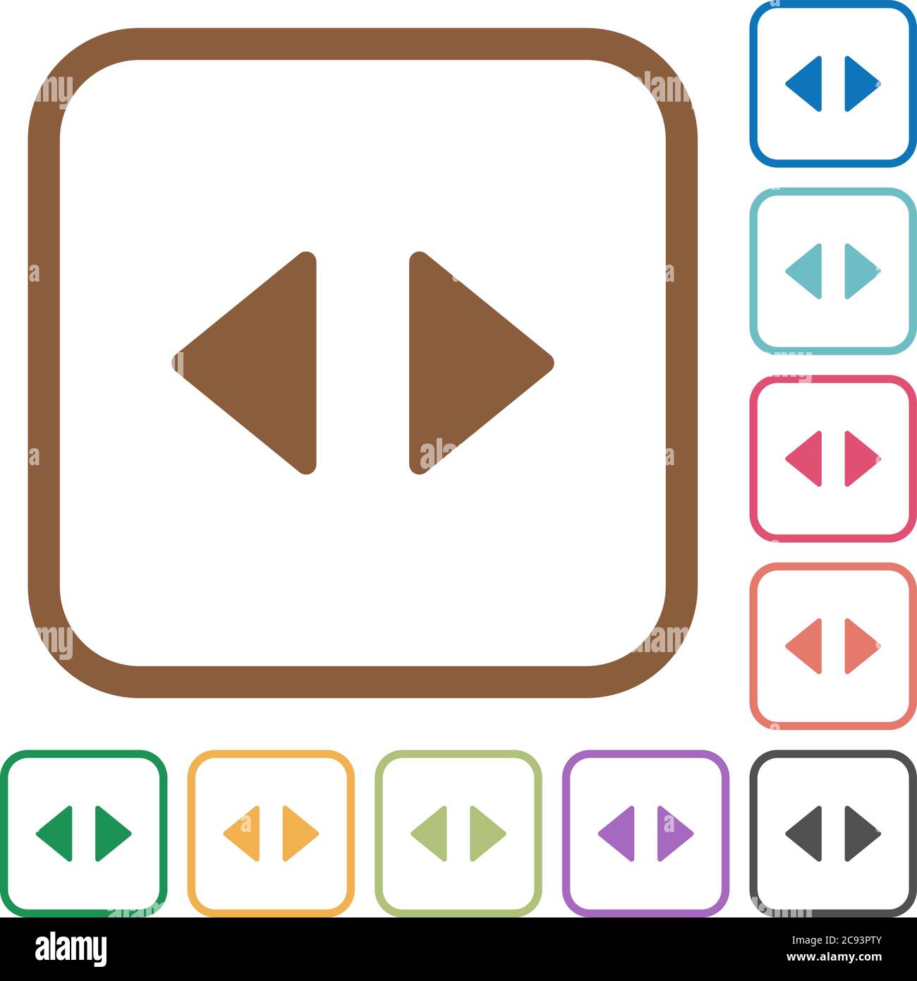 Horizontal control arrows simple icons in color rounded square frames on white background Stock ...