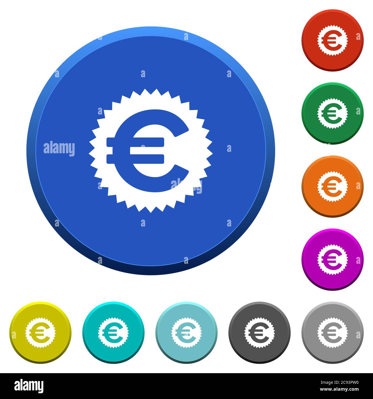 Euro sticker round color beveled buttons with smooth surfaces and flat ...