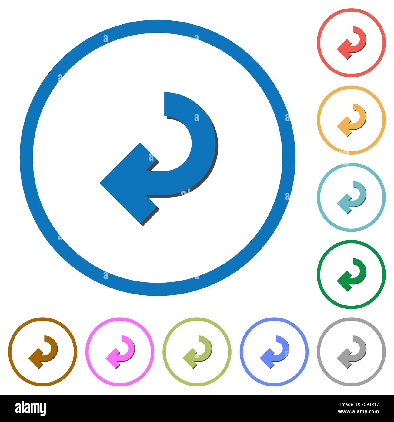Return arrow flat color vector icons with shadows in round outlines on ...
