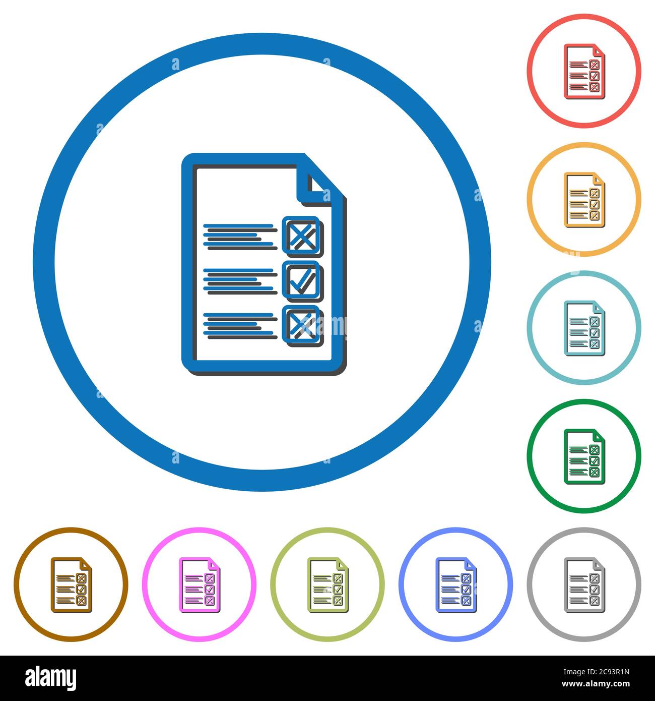 Questionnaire document flat color vector icons with shadows in round ...