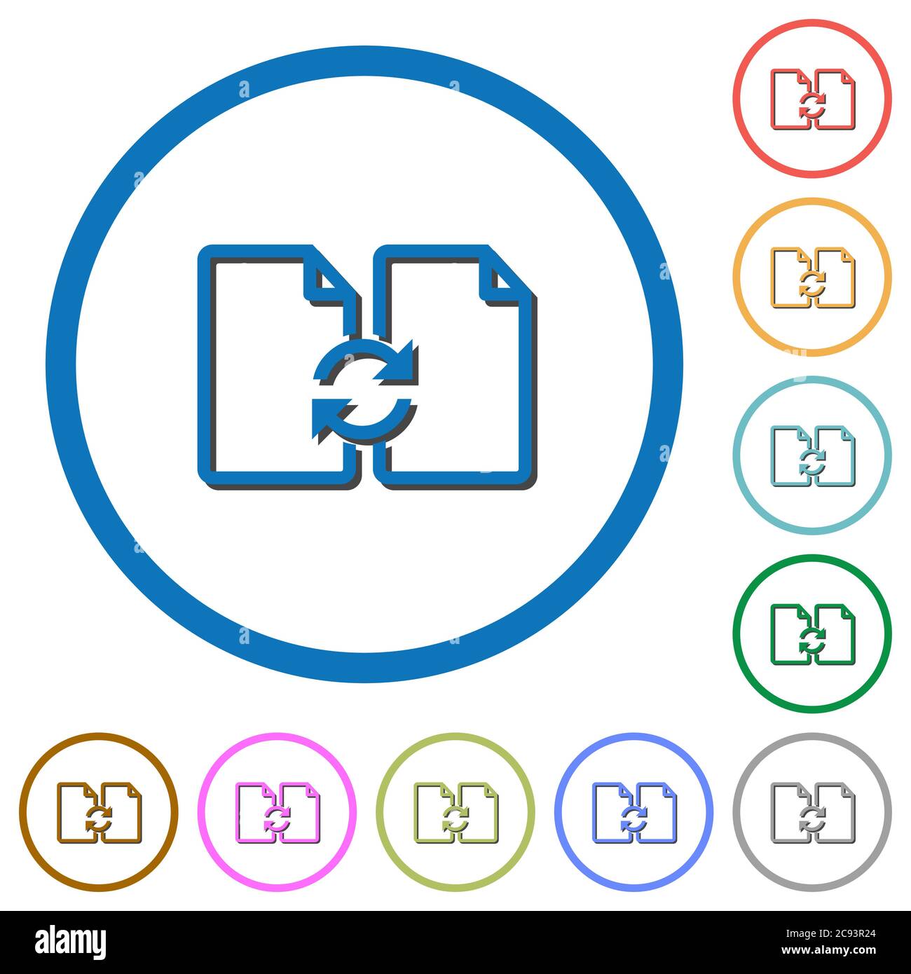 Swap documents flat color vector icons with shadows in round outlines ...