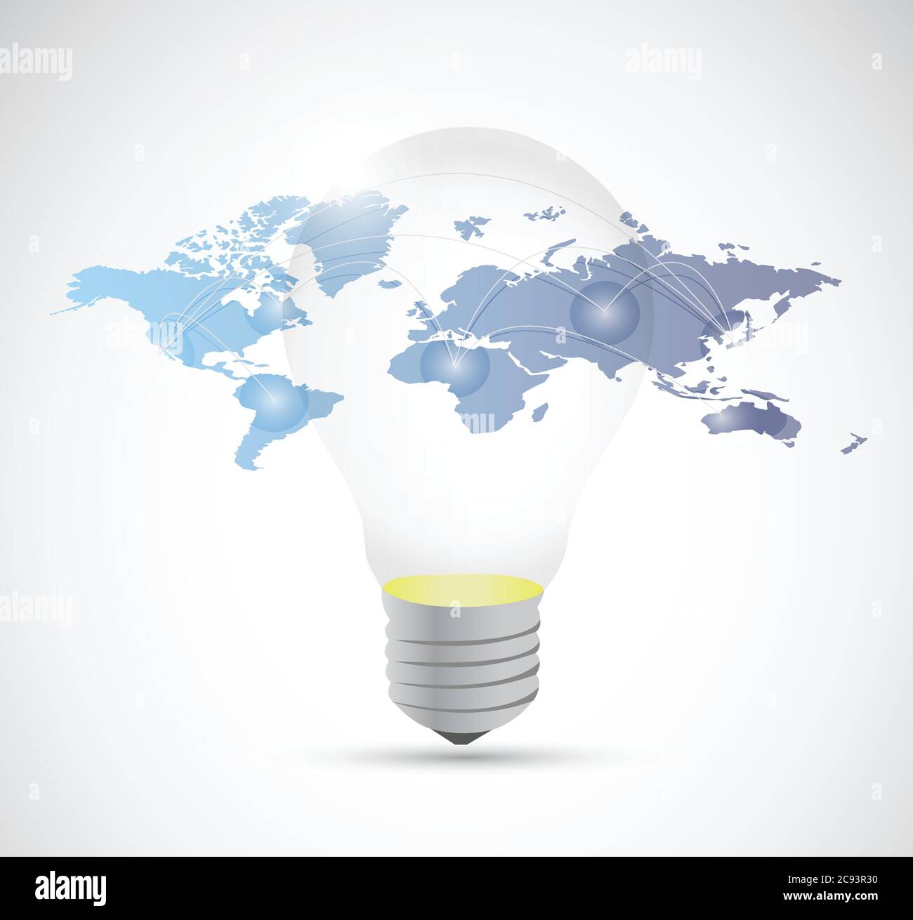 Light bulb and world map connection illustration design over a white ...
