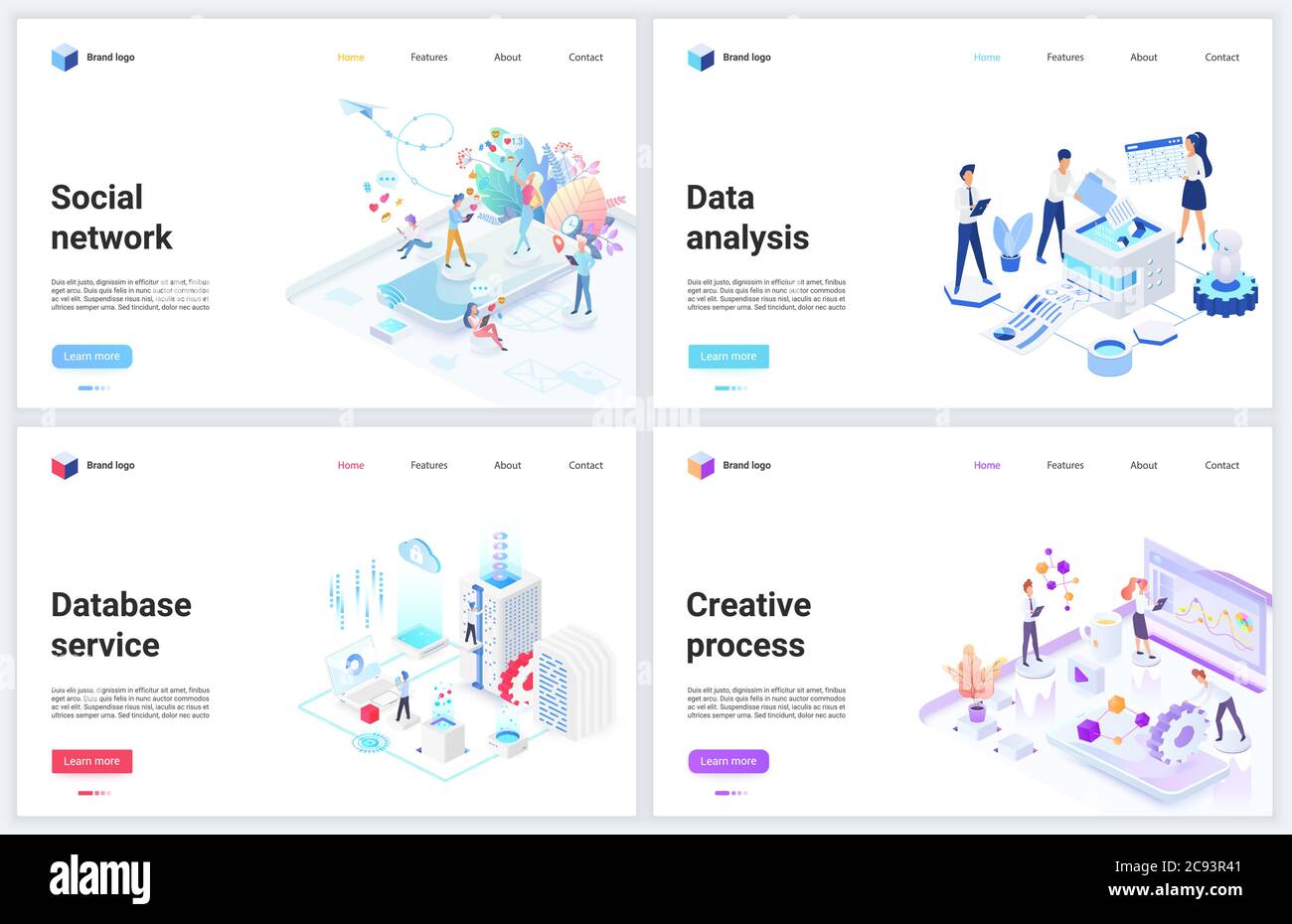 Isometric data analysis of social media network technology vector ...