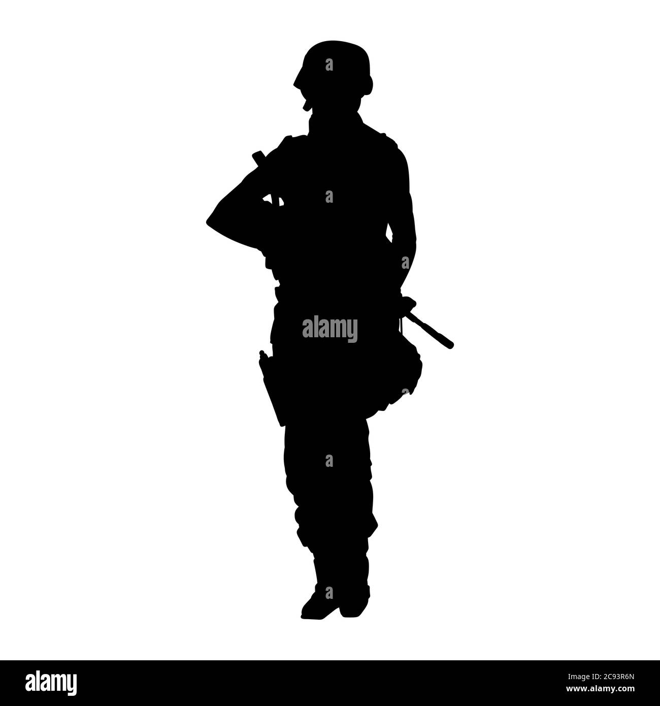 Female soldier standing and holding a rifle, silhouette Stock Vector ...