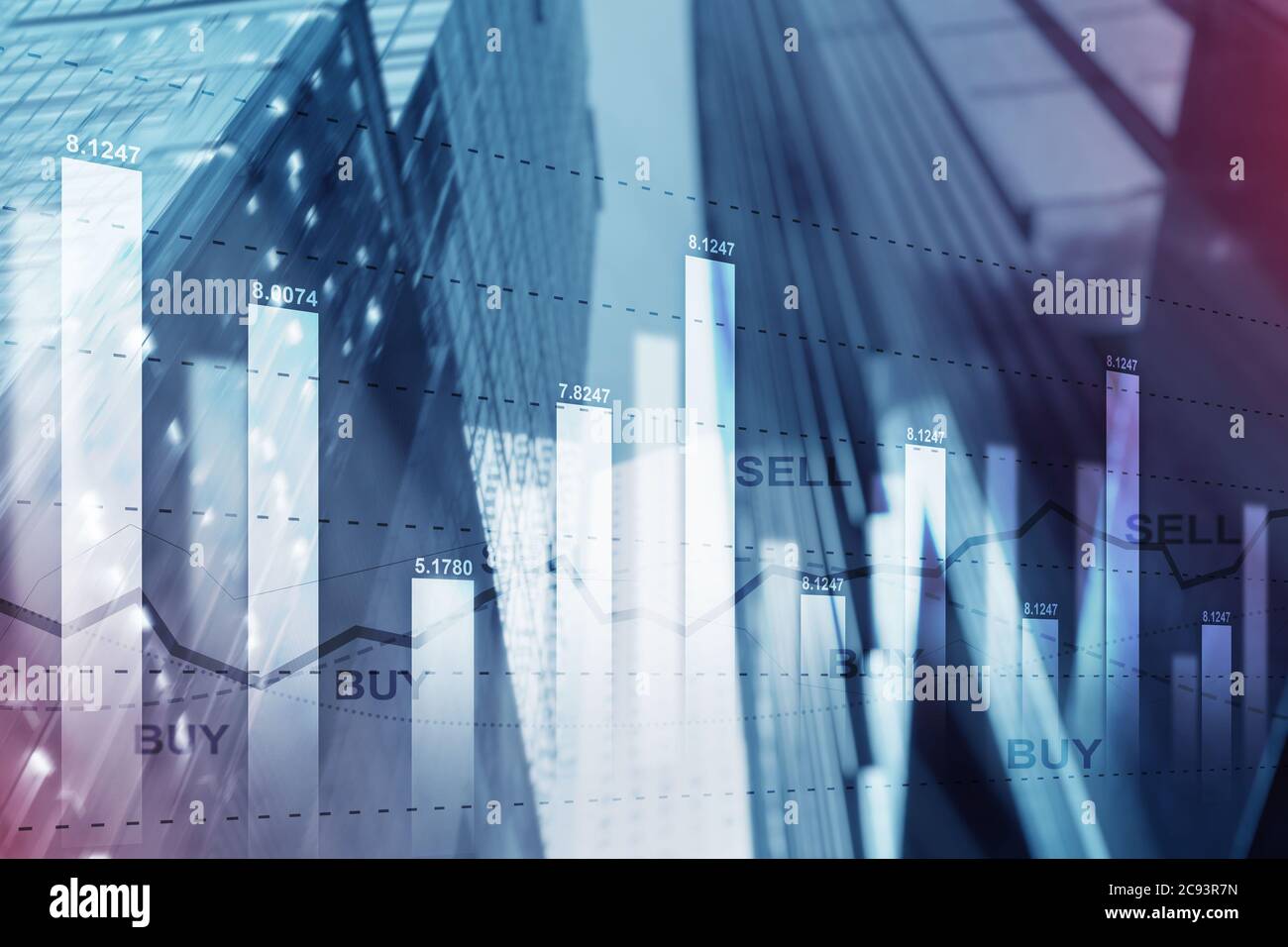 Double Exposure of Stocks Market Chart and Hong Kong city. Sell and By ...