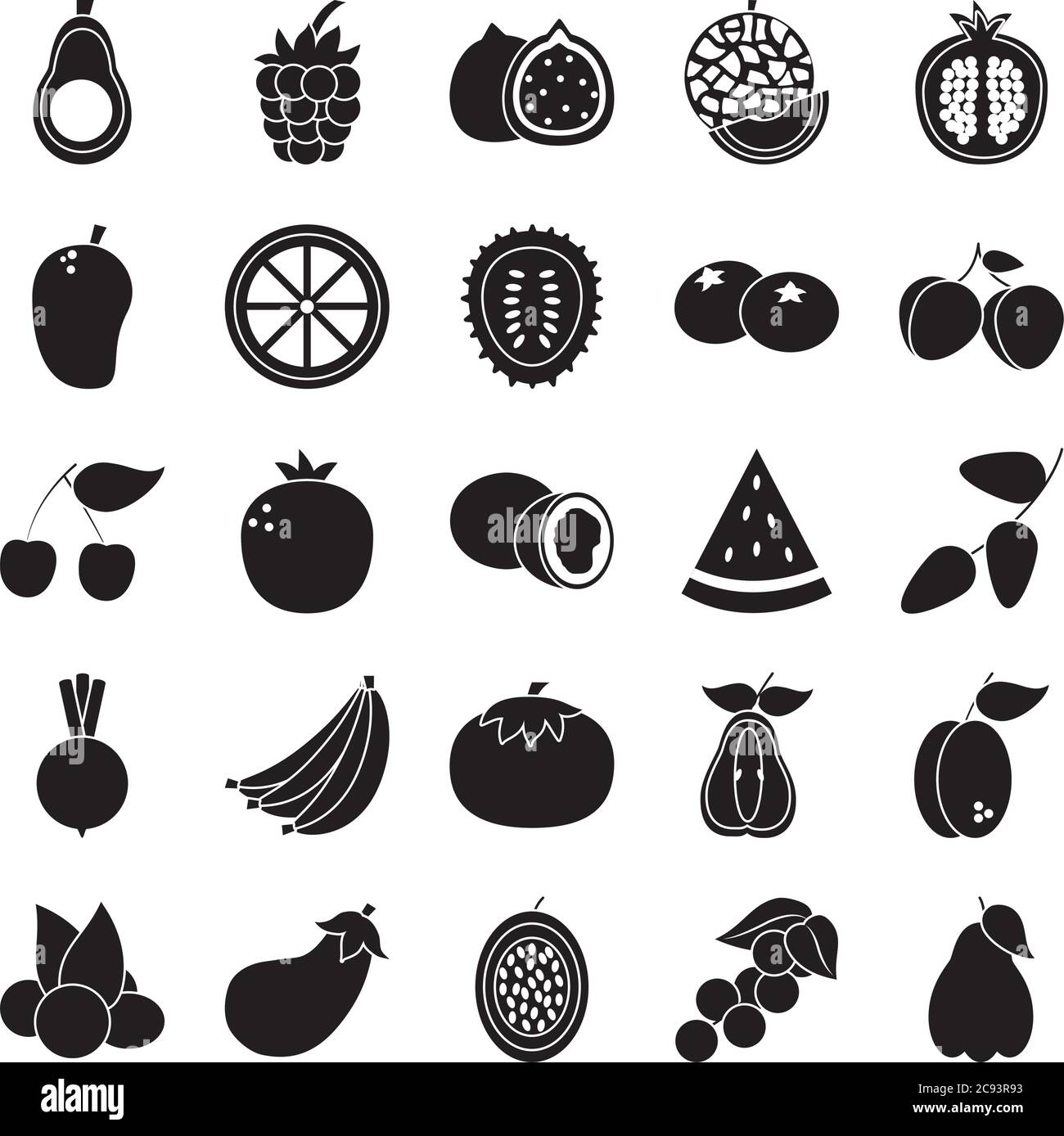 cherry and exotic fruits icon set over white background, silhouette ...