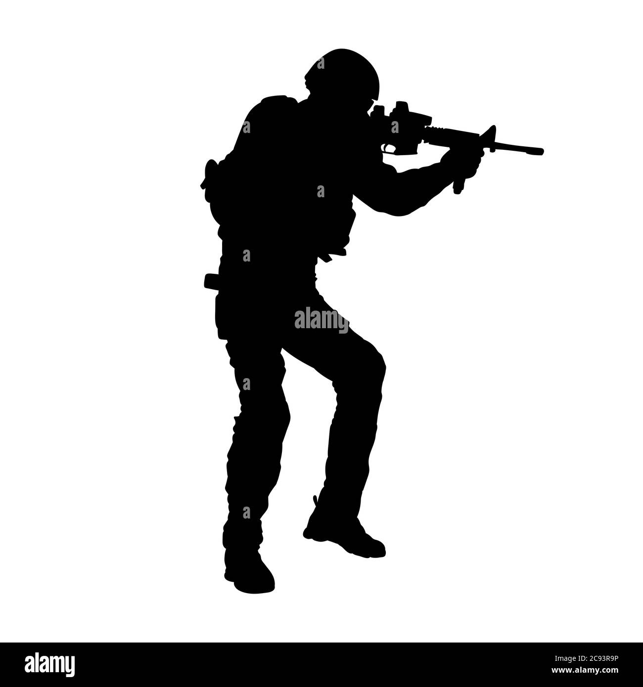 Soldier is aiming with his assault rifle, silhouette Stock Vector Image ...