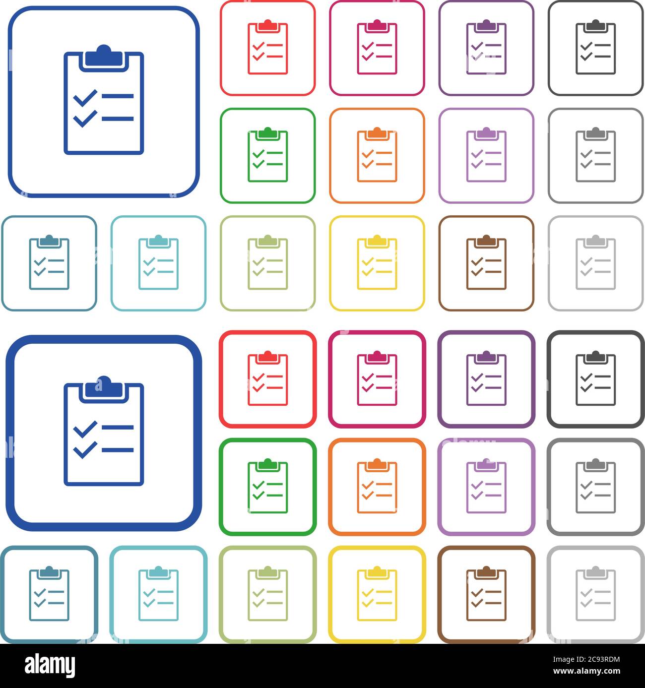 Checklist color flat icons in rounded square frames. Thin and thick ...