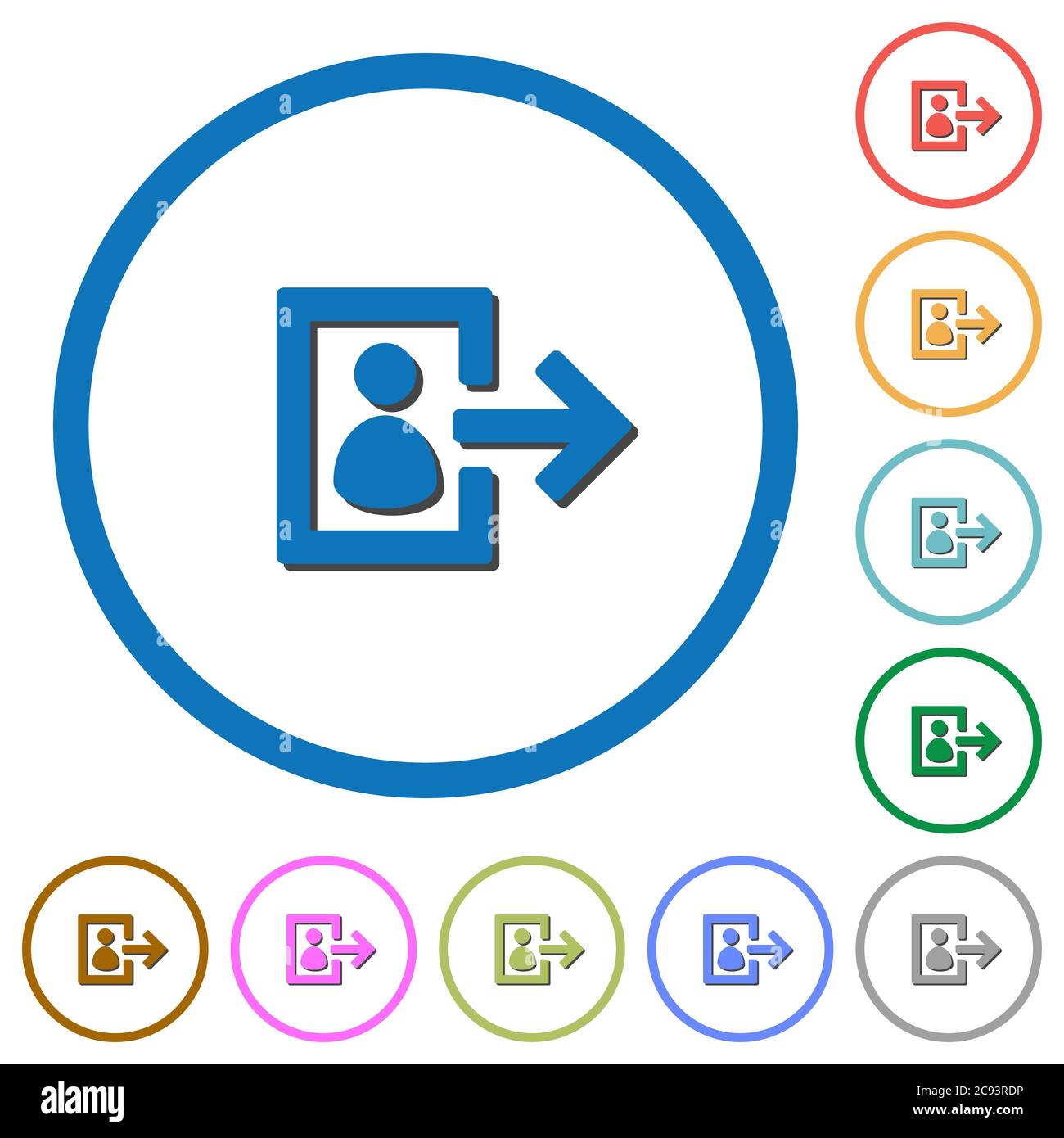 User logout flat color vector icons with shadows in round outlines on ...