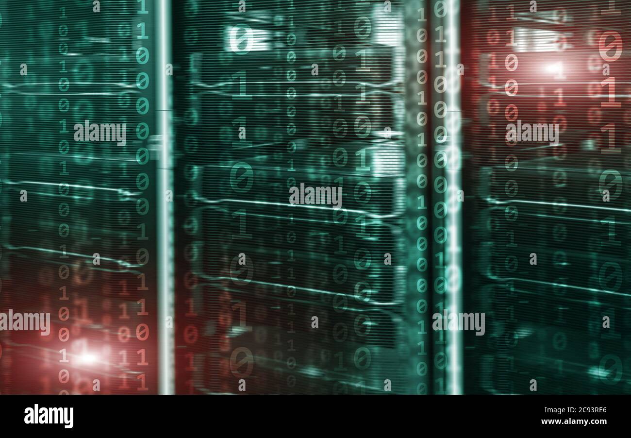 Binary code matrix digital internet technology concept on server room ...