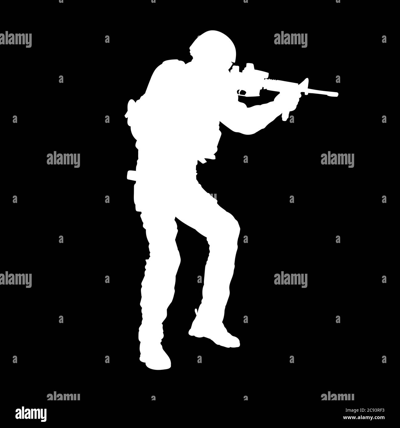Silhouette of a soldier aiming with an assault rifle Stock Vector Image ...