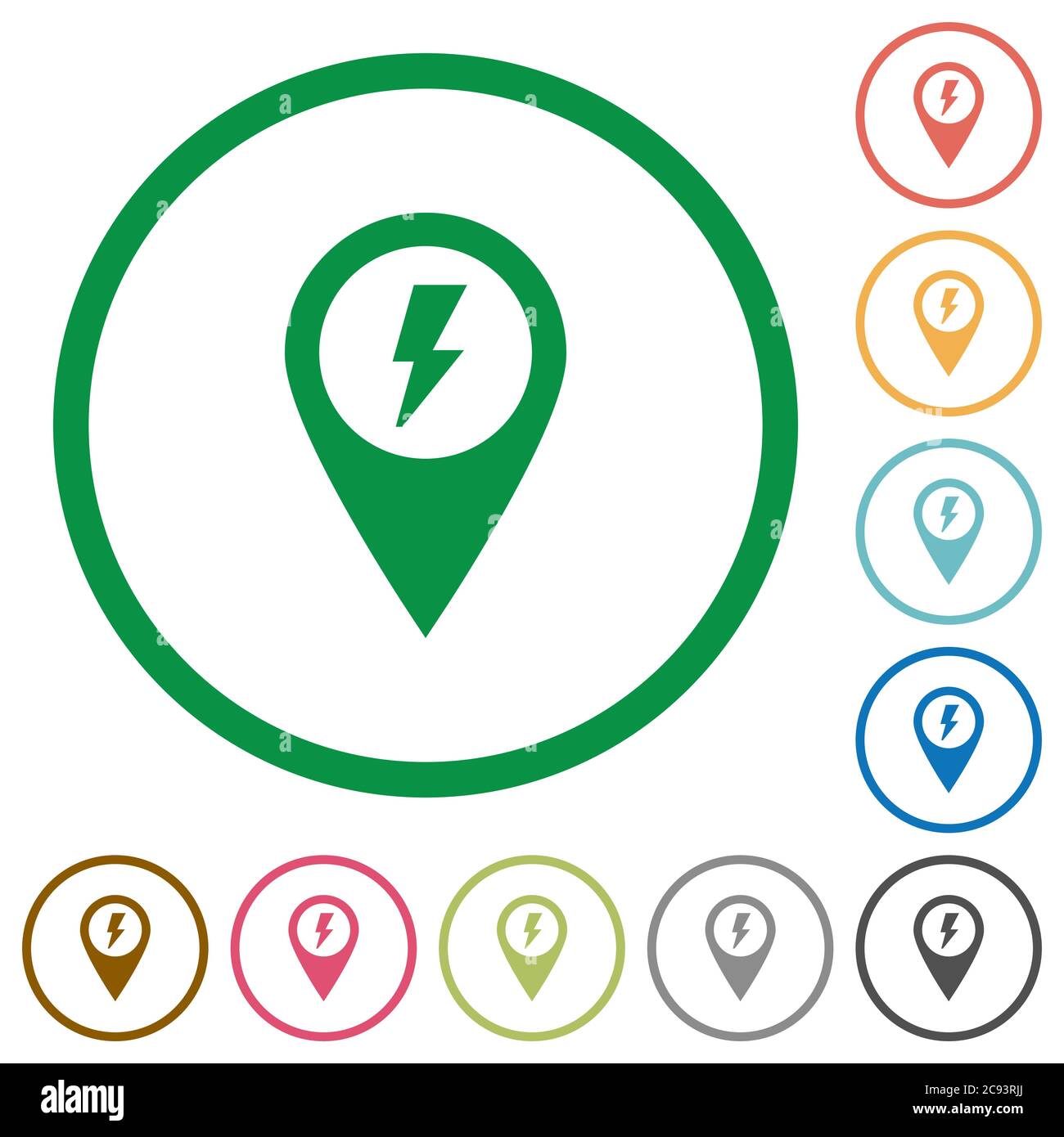 Fast approach GPS map location flat color icons in round outlines on ...