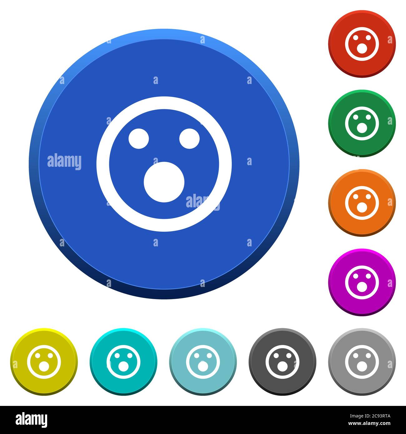 Shocked emoticon round color beveled buttons with smooth surfaces and ...