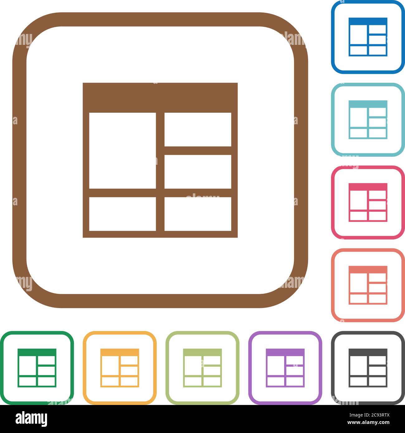 Spreadsheet vertically merge table cells simple icons in color rounded square frames on white ...