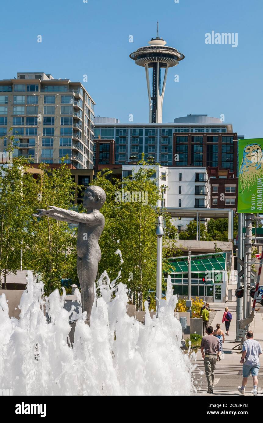 Sculpture in Fountain near Pier 70 in Belltown in Seattle, Washington ...