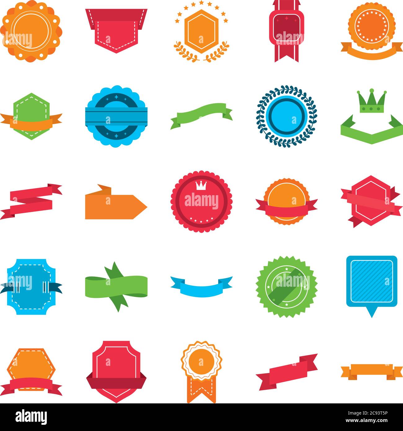 stickers and ribbons icon set over white background, flat style, vector ...