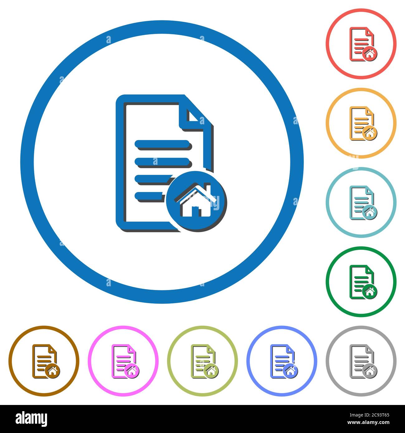 Default document flat color vector icons with shadows in round outlines ...