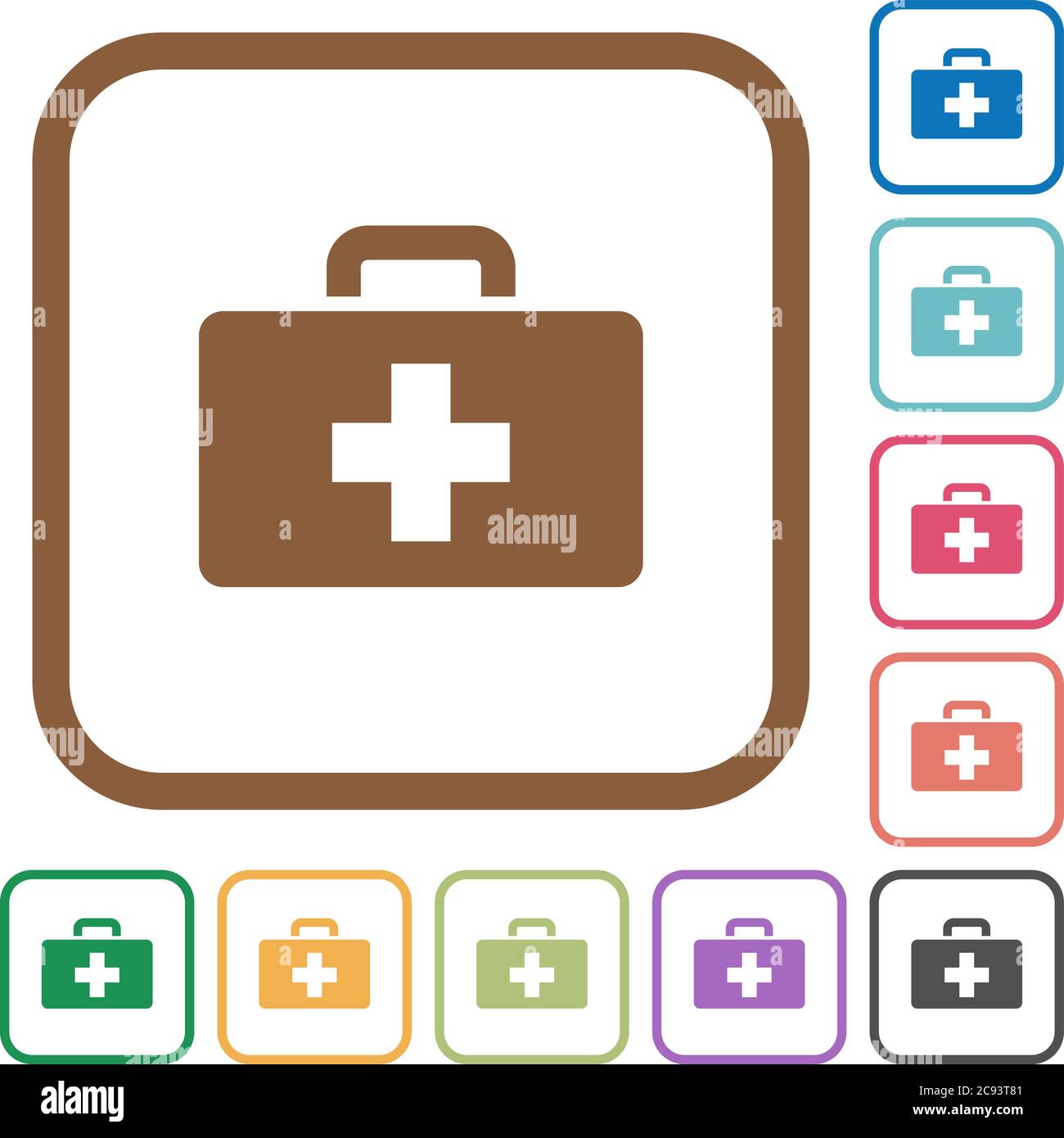 First aid kit simple icons in color rounded square frames on white ...