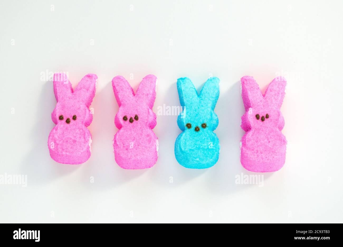 diversity-four marshmallow Easter bunny peeps with three the same color ...