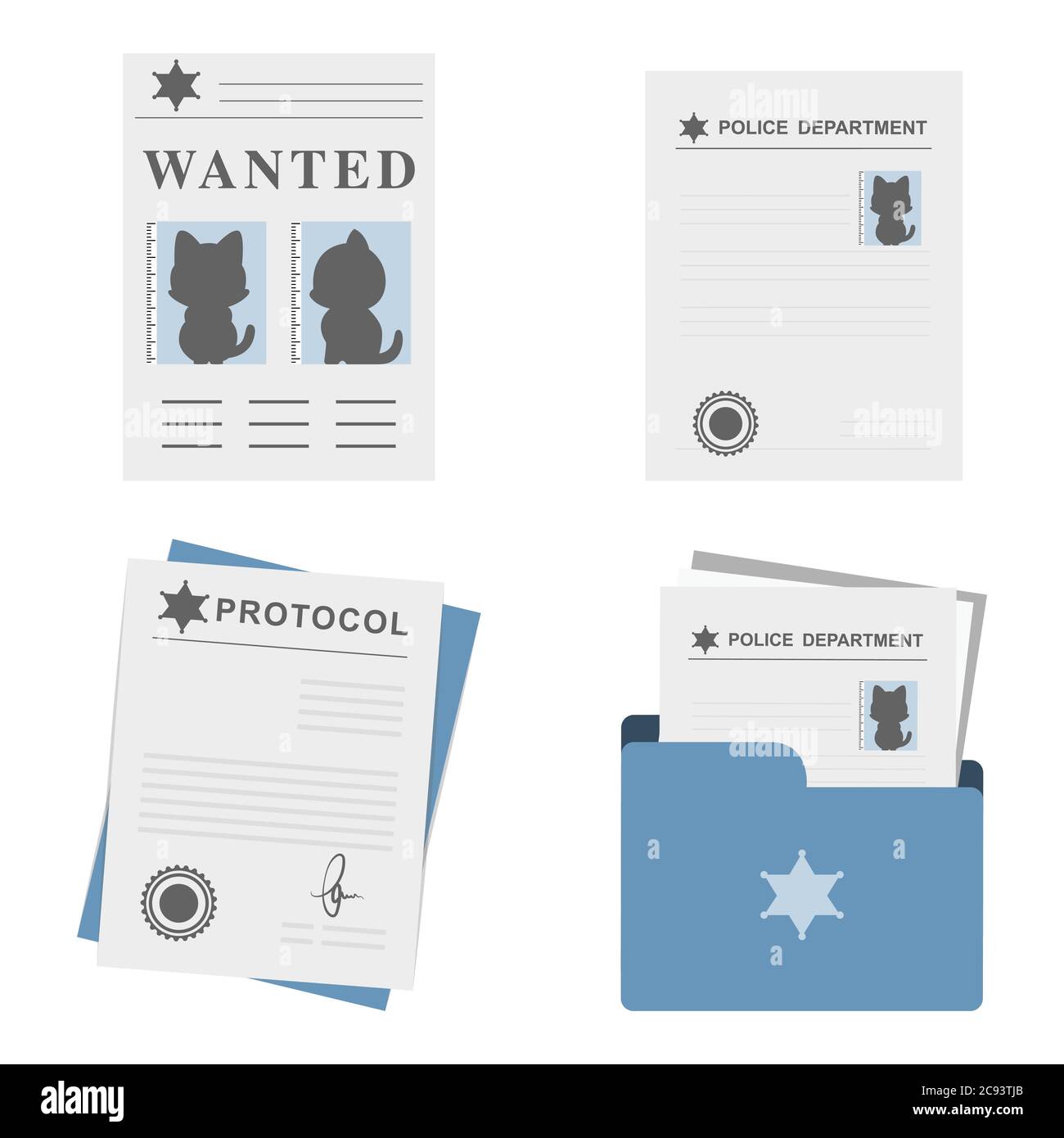Cartoon icon of the police department documentation, vector ...