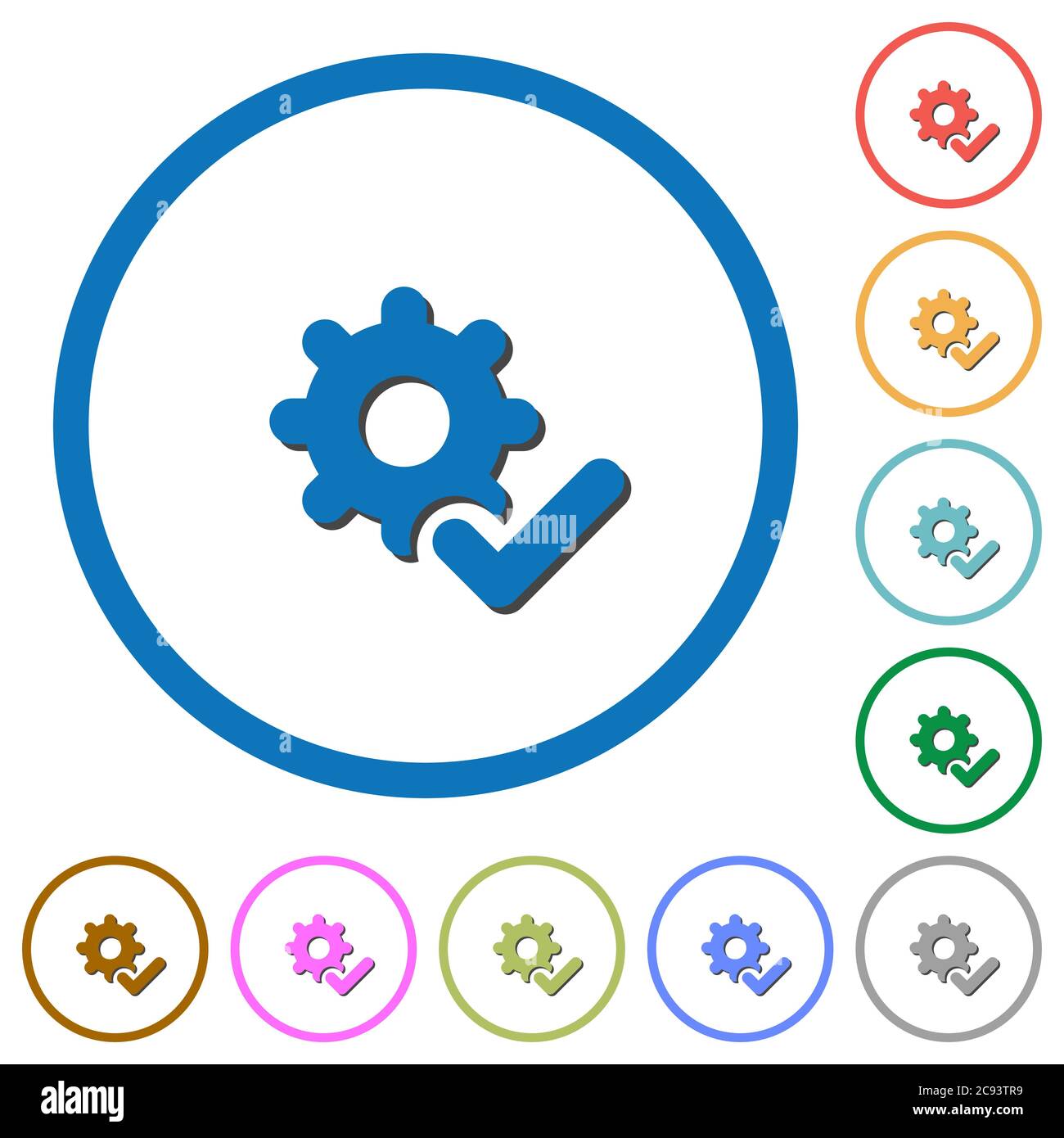 Settings ok flat color vector icons with shadows in round outlines on ...