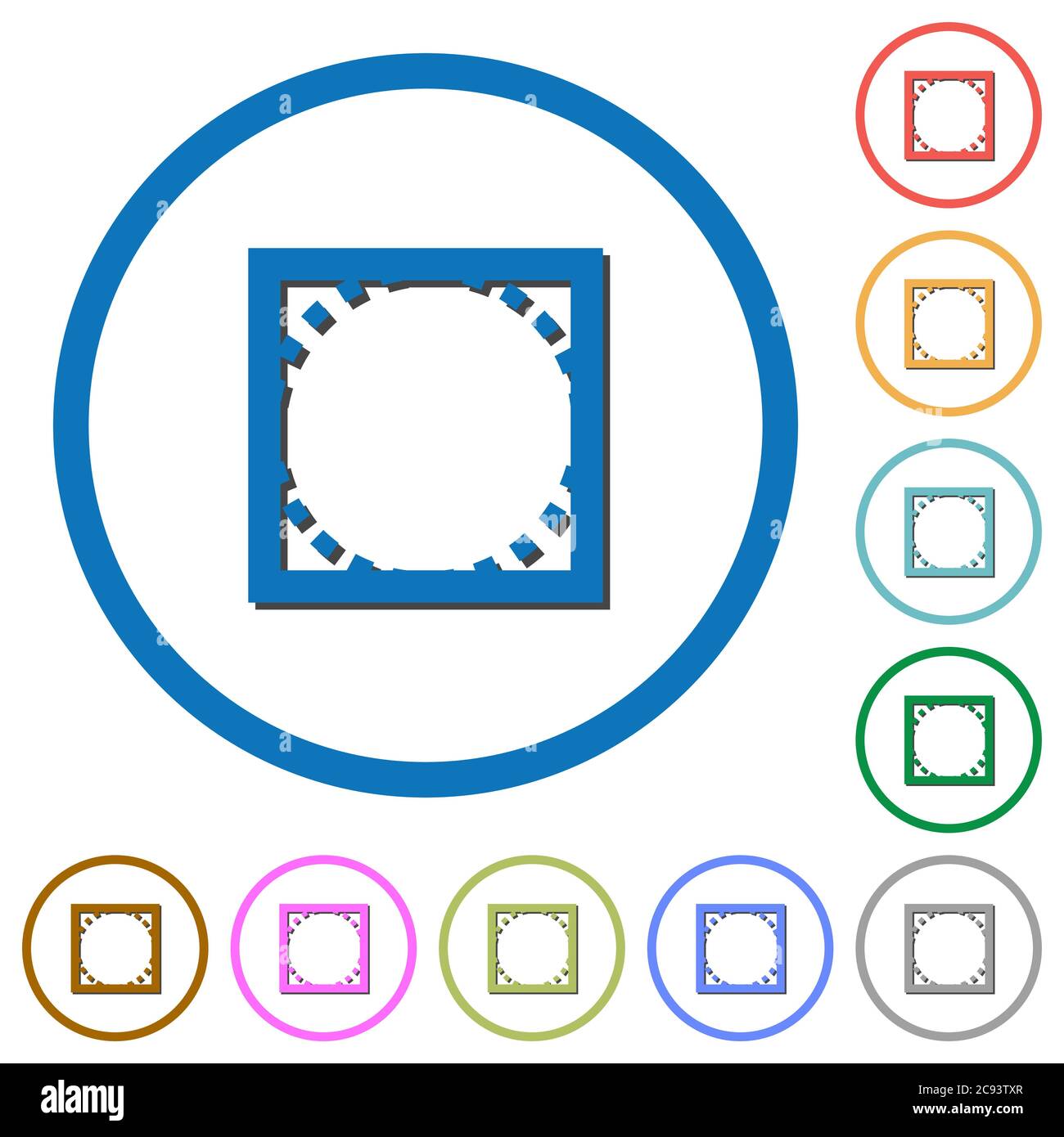 Rounded corner settings flat color vector icons with shadows in round ...