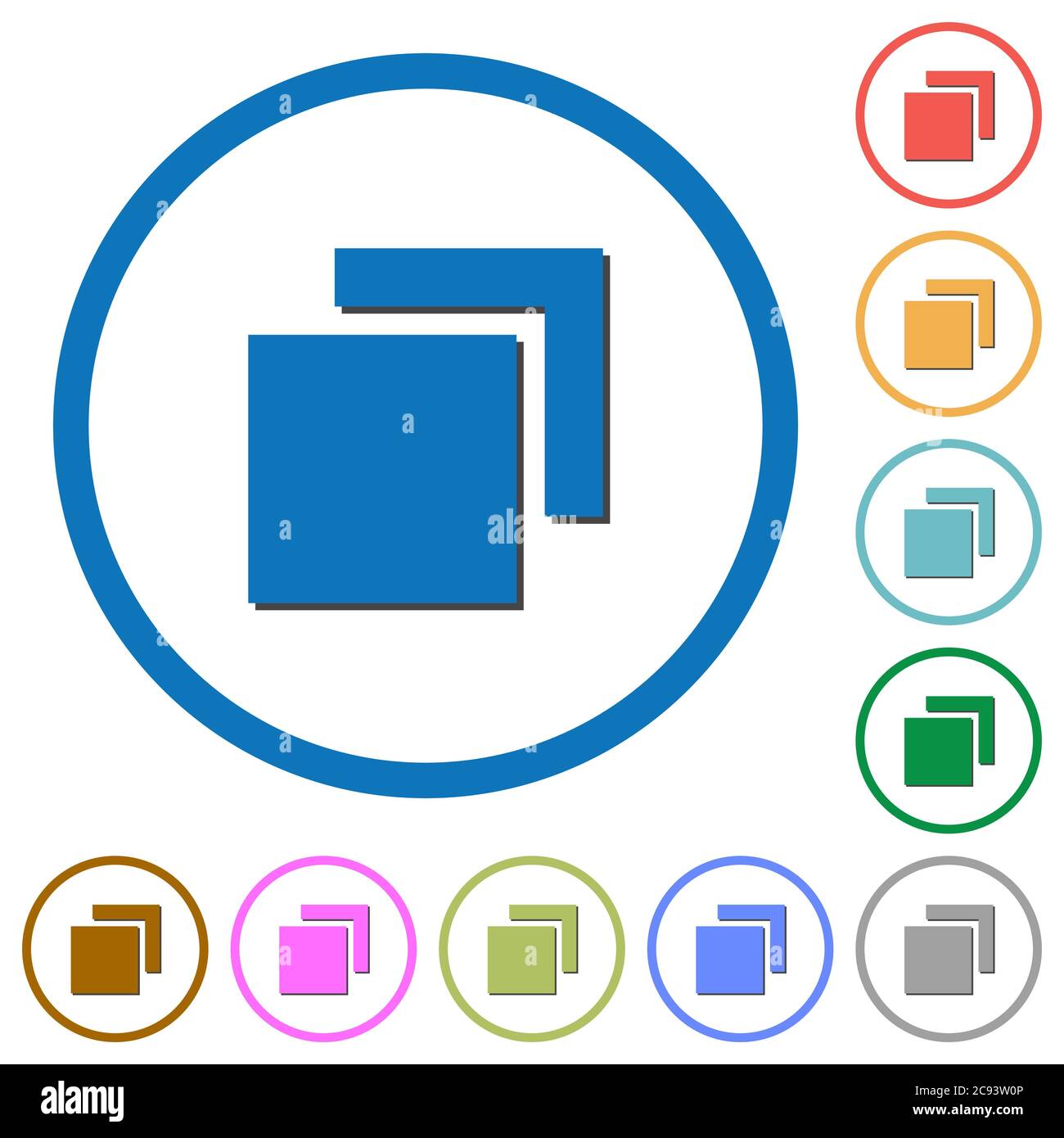 Overlapping elements flat color vector icons with shadows in round ...