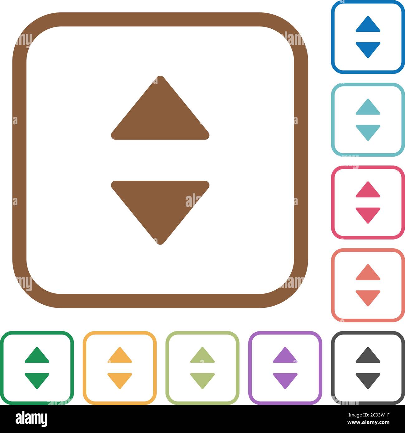 Vertical control arrows simple icons in color rounded square frames on ...