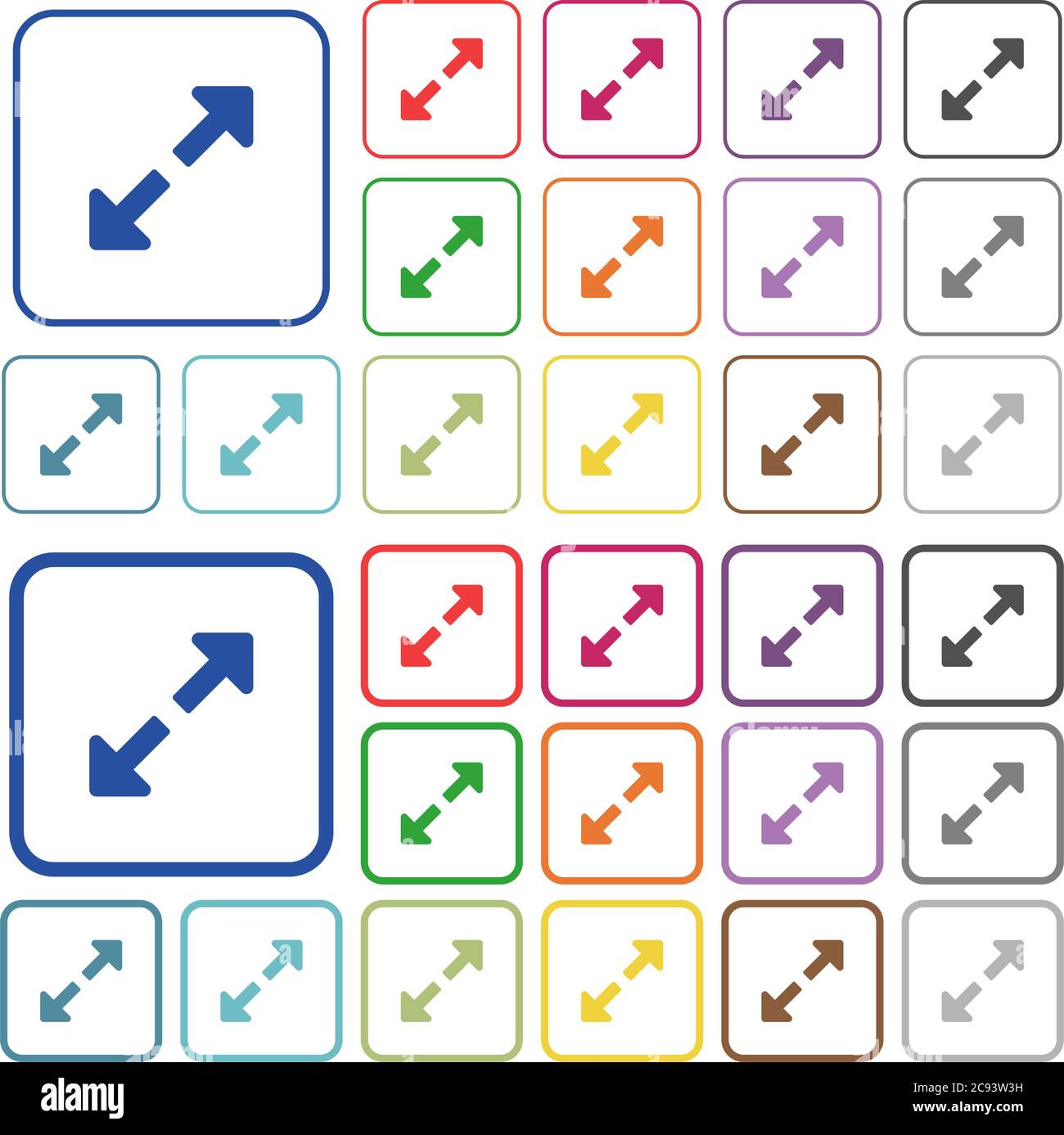 Resize full color flat icons in rounded square frames. Thin and thick ...