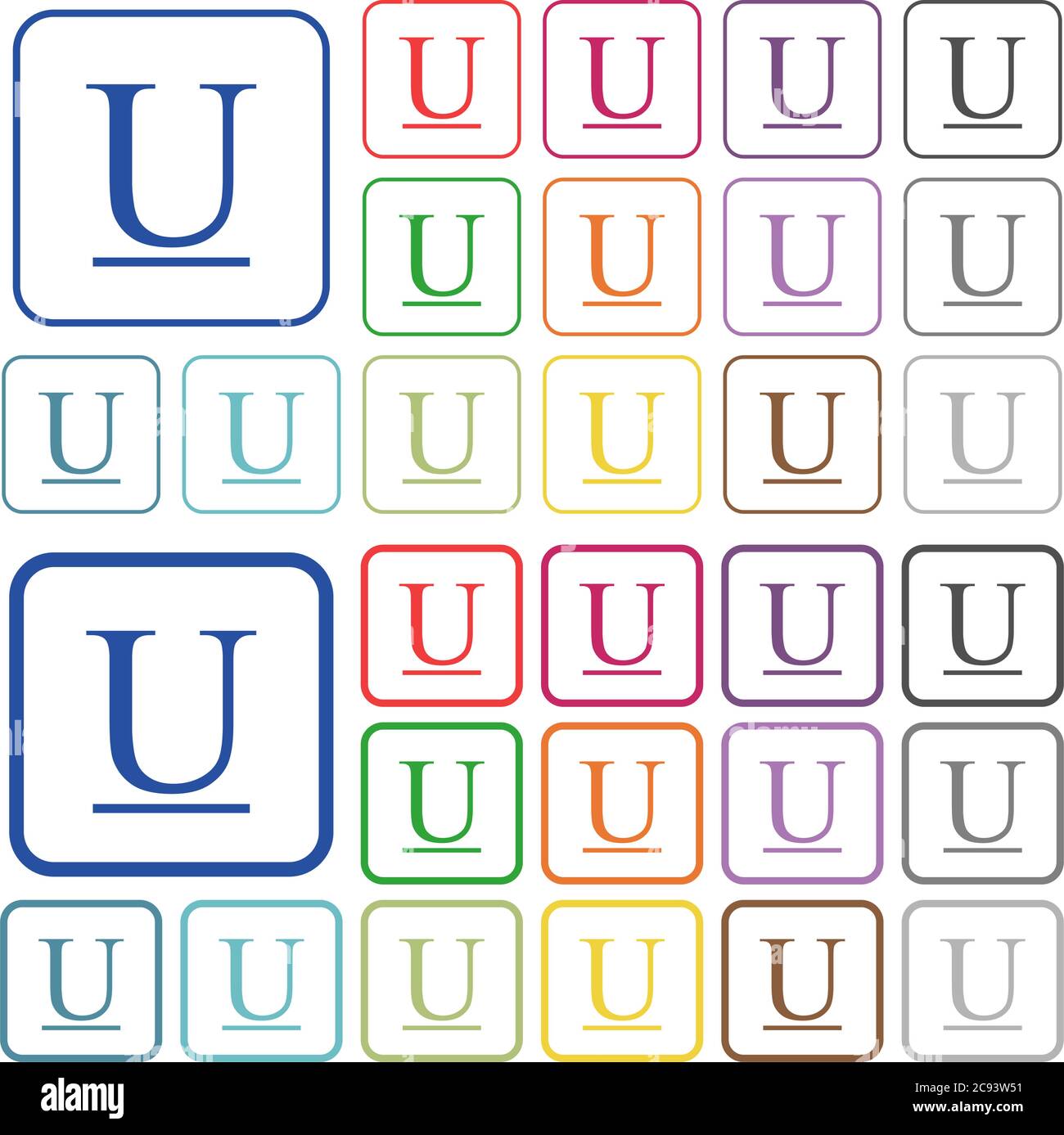 Underlined font type color flat icons in rounded square frames. Thin ...