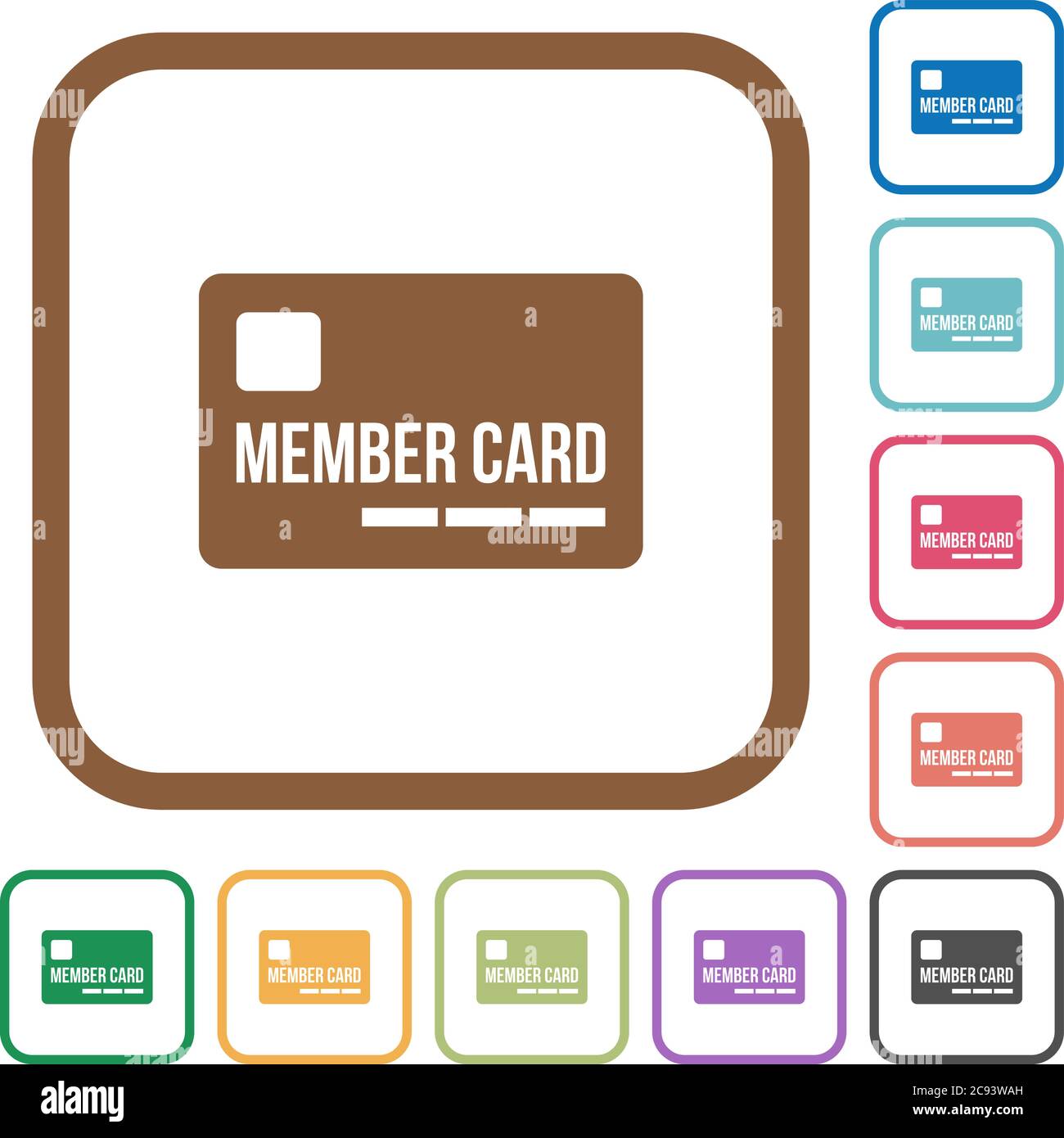 Member card simple icons in color rounded square frames on white ...