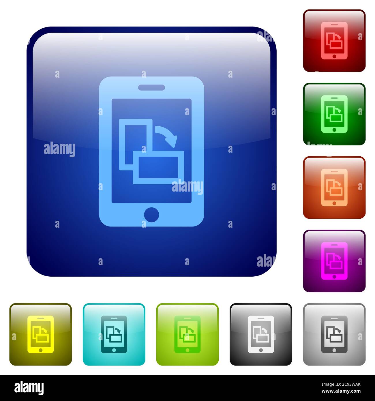 Change mobile display orientation icons in rounded square color glossy button set Stock Vector ...