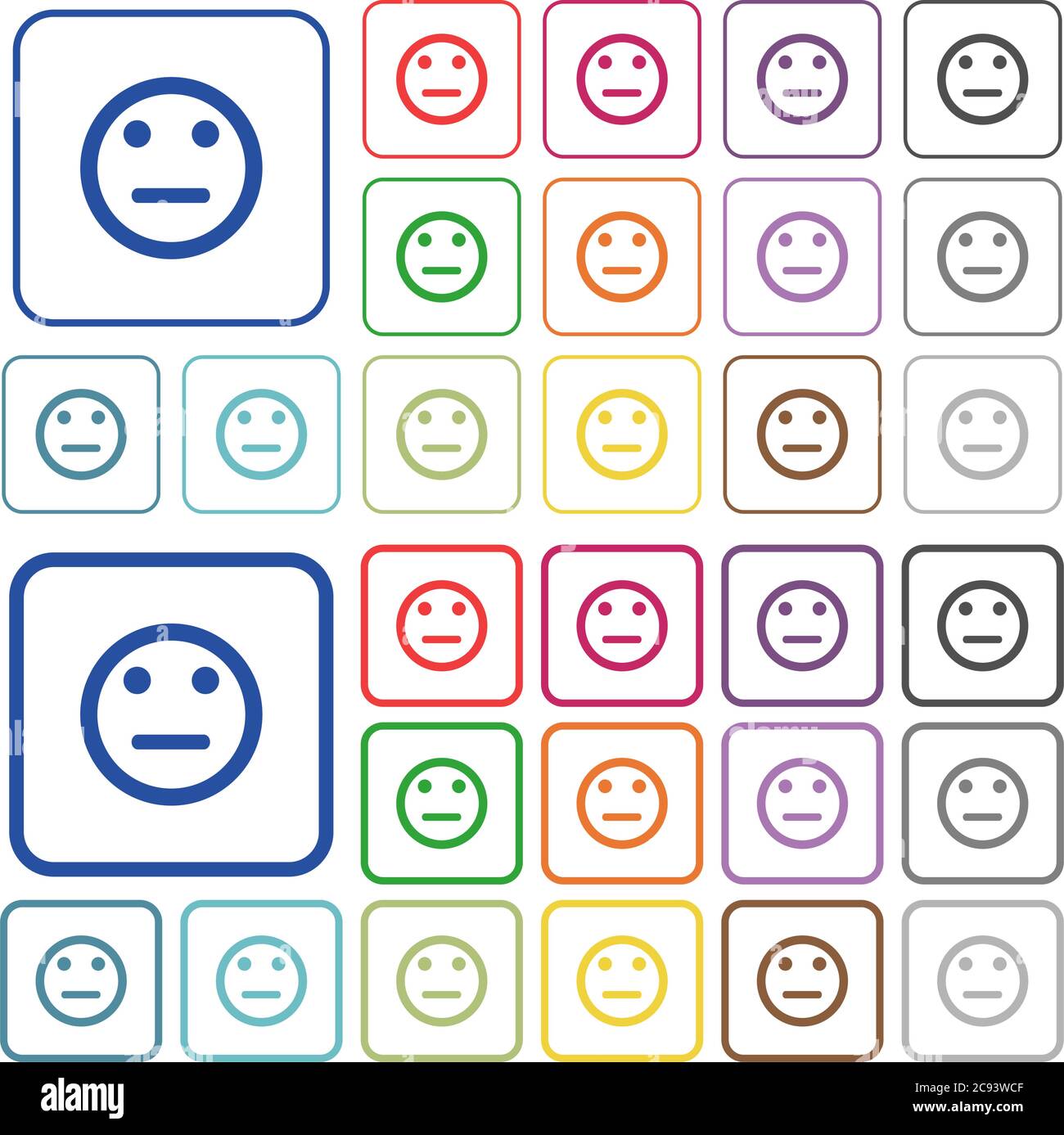 Neutral emoticon color flat icons in rounded square frames. Thin and ...