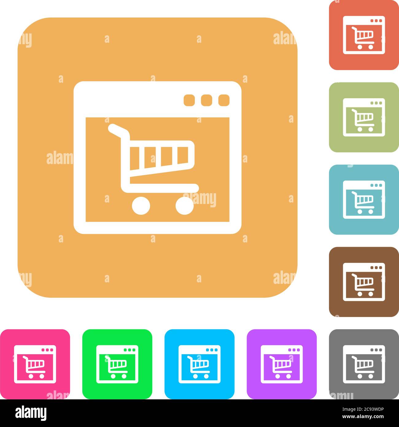 Webshop application flat icons on rounded square vivid color ...