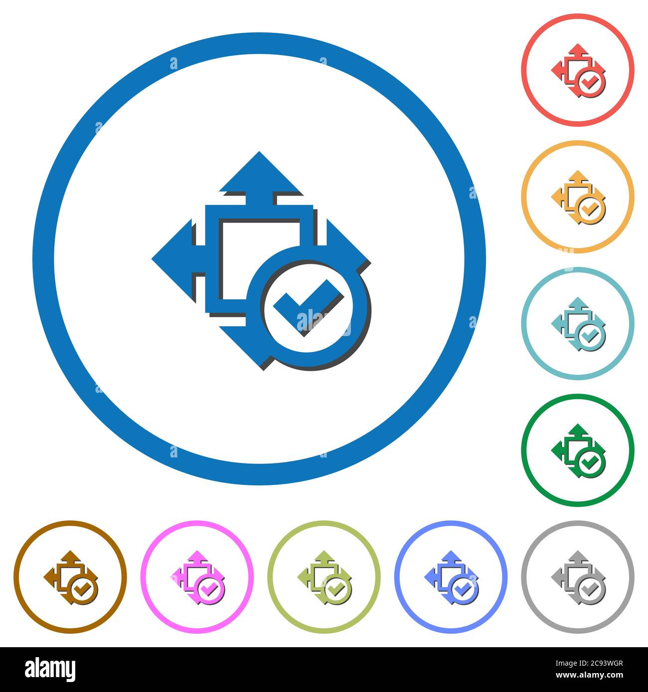 Accept size flat color vector icons with shadows in round outlines on ...